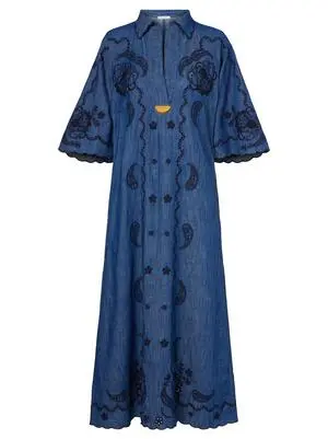 Zimmermann Aster Embroidered Denim Midi Dress - Blue