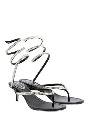 Rene Caovilla Embellished Satin Thong Sandals - Black
