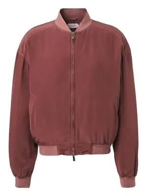 Versace Oversized Silk Poplin Blouson Jacket - Burgundy
