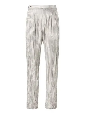 Zegna Striped Silk Straight Pants - Grey