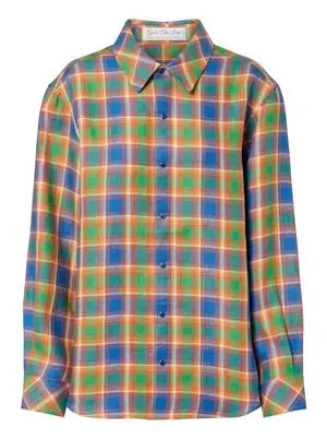 GOD'S TRUE CASHMERE Brilliant Linen Shirt With Lapis Lazuli Detailing - Multicoloured