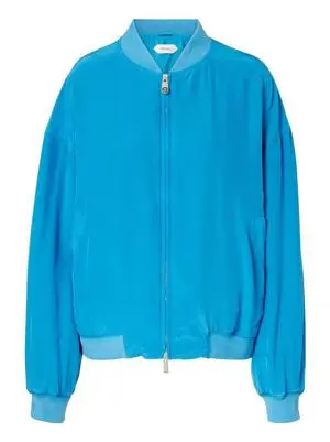 Versace Oversized Silk Poplin Blouson Jacket - Blue