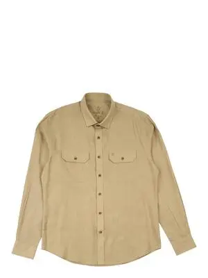 EIGHT X Essential Utility Linen Long Sleeve Button Down Shirt Olive - Green