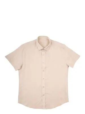 EIGHT X Neutrals Essential Linen Button Short Sleeve Button Down Shirt - Beige