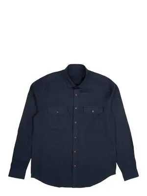 EIGHT X Essential Utility Linen Long Sleeve Button Down Shirt Navy - Blue