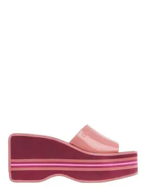 Chloé Patent Leather Striped Sole Wedge Mules - Woodrose