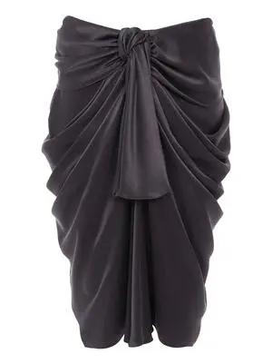 Chloé Knee-length Draped Wrap Skirt In Washed Silk Satin - Almost Black