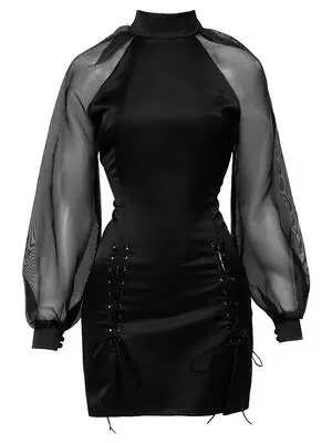 LA MUSA Ink Dress With Puffed Raglan Sleeves And Corset Details - Black