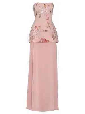 JUSTIN TONG Ellaire Beaded Cascade Strapless Maxi Dress - Pink