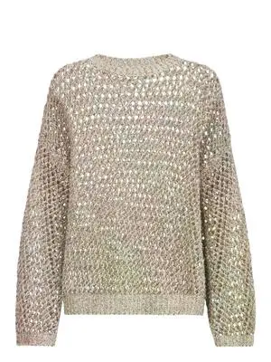 Brunello Cucinelli Silk And Linen Chiné Net Sweater - Neutrals