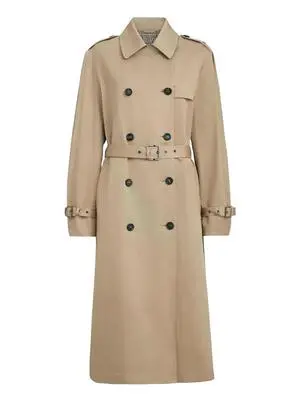 Brunello Cucinelli Cotton And Linen Twill Trench Coat With Monili Embroidery - Neutrals