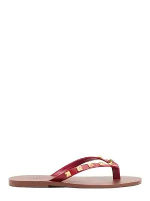 Valentino Garavani Valentino Garavani Rockstud Calfskin Thong Sandals Red
