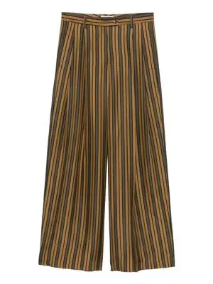 Alberto Biani Striped Silk Trousers - Brown