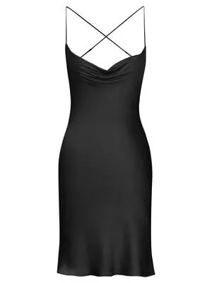Saint Laurent Sleeveless Backless Cowl Neck Dress In Silk Satin - Noir