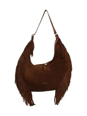 ORTIGNI Suede Shoulder Bag With Fringe Detail - Brown