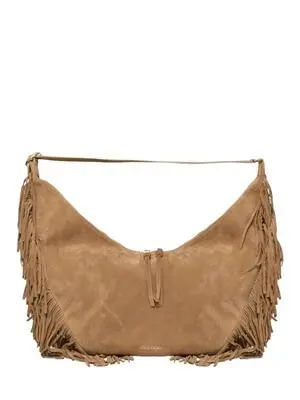 Orciani Fringed Suede Shoulder Bag - Sand
