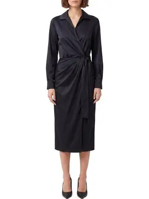 Max Mara Max Mara Cotton Blend Wrap Chemisier Dress Black