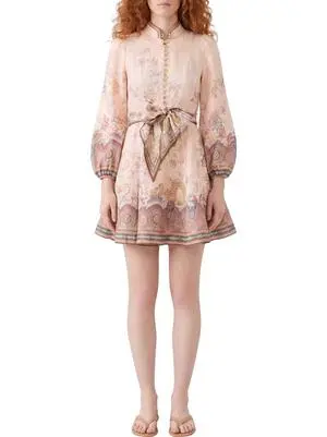 Zimmermann Paisley Print Linen Chemisier Mini Dress - Pink