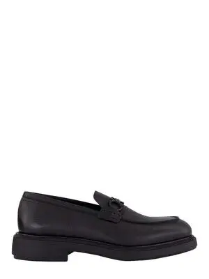 FERRAGAMO Grained Leather Loafers With Gancini Detail Black