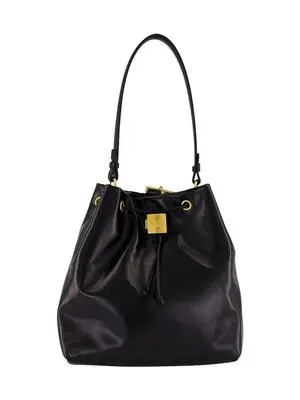 Balmain Pulse Leather Bucket Bag With Shoulder Straps - Black