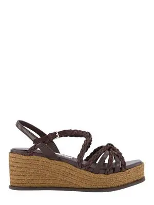 JIMMY CHOO Nyra Woven Suede And Leather Wedge Sandal - Brown