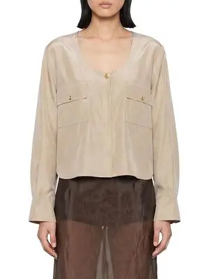 FORTE_FORTE Draped Shirt With Pocket Details - Beige