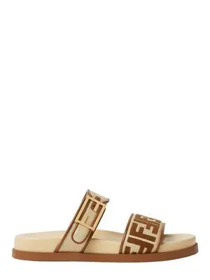 FENDI Fendi FF Baguette Buckle Raffia Slides