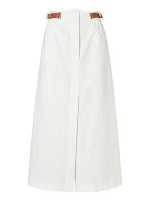 Fendi Flared Midi Skirt With Leather Straps - White