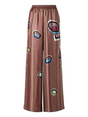 Fendi Silk Pequin Jacquard Trousers With Graphic Print - Brown