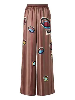 Fendi Fendi Silk Pequin Jacquard Trousers With Graphic Print Brown