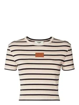 Fendi Cropped Ribbed Cotton Knit Top - Multicolour