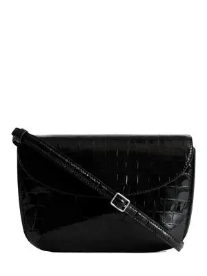 YU MEI Keriana Crocodile-embossed Leather Crossbody Bag - Black