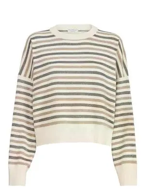 Brunello Cucinelli Virgin Wool, Cashmere, And Silk Sparkling Stripes Sweater - Neutrals