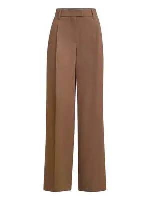 Brunello Cucinelli Virgin Wool And Viscose Tricotine Loose Pleated Trousers With Monili - Brown