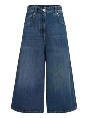 Brunello Cucinelli Cropped Denim Trousers With Monili Embellishment - Blue