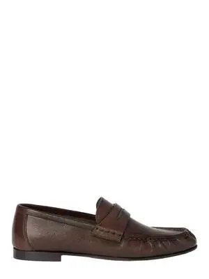 Brunello Cucinelli Calfskin Penny Loafers With Monili Detail - Brown