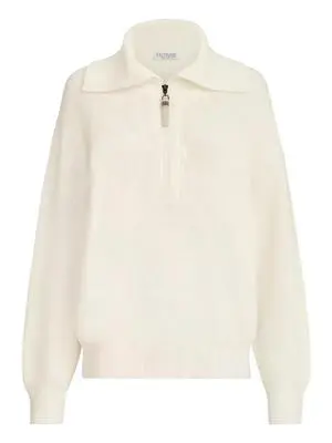 Brunello Cucinelli Cotton English Rib Half-zip Sweater With Monili Detail - Neutrals