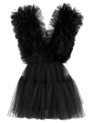LIA ARAM Ruffled Tulle Mini Dress - Black
