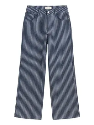 THINKING MU Low Rise Natural Dyed Stripe Straight Leg Denim Pants - Blue