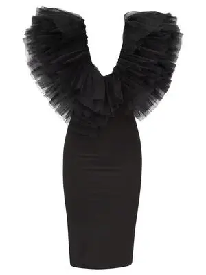 LIA ARAM Signature Tulle-trimmed Midi Dress - Black