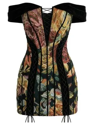 LA MUSA La Musa Nocturna Tapestry Corset Mini Dress