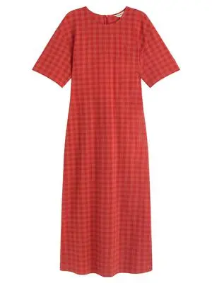 THINKING MU Seersucker Long Dress - Red