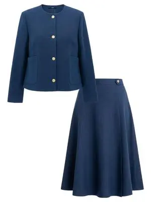 STOVARIA Merino Wool Jacket And Skirt Set Handwoven Indigo - Blue