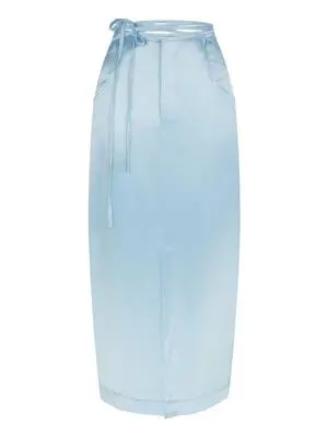 SOUR FIGS Satin Midi Skirt With Tie Waist - Blue
