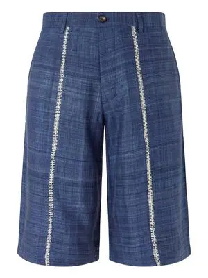KARTIK RESEARCH Rabari Straight-leg Silk Shorts - Blue