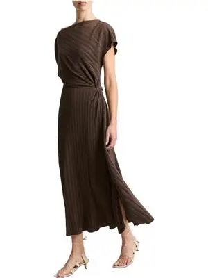Vince Diagonal Pleated Twist-waist Dress - Multicolor
