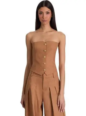 Alice + Olivia Kelcey Strapless Linen Vest - Brown