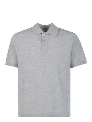 Saint Laurent Cassandre Embroidery Cotton Blend Polo Shirt - Grey