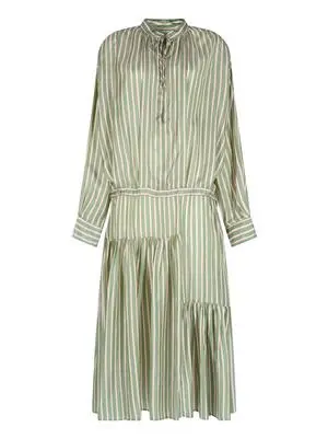Dries Van Noten Striped Long Dress With Drawstring Waist - Green