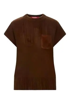 Max Mara Open-knit Top With Suede Patch Pocket - Brown
